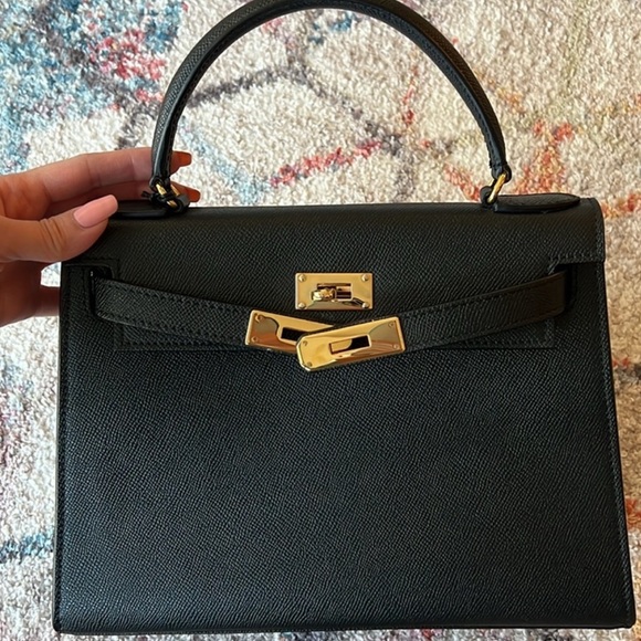 Bags | Rare Kelly Styled Buti Eva 28 Black Leather With Gold Hardware ...